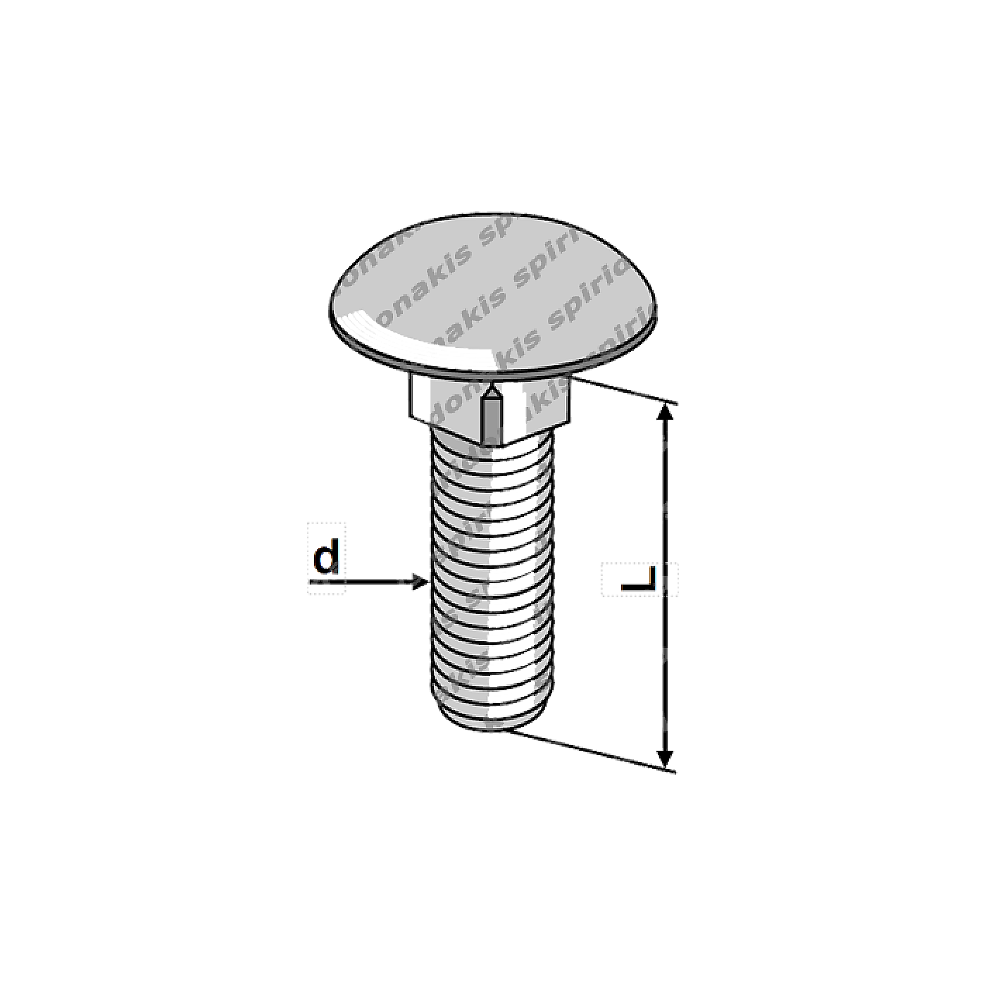 DIN 603 : 940310200 Carriage Bolt DIN 603 4.8 M10x200 with ...