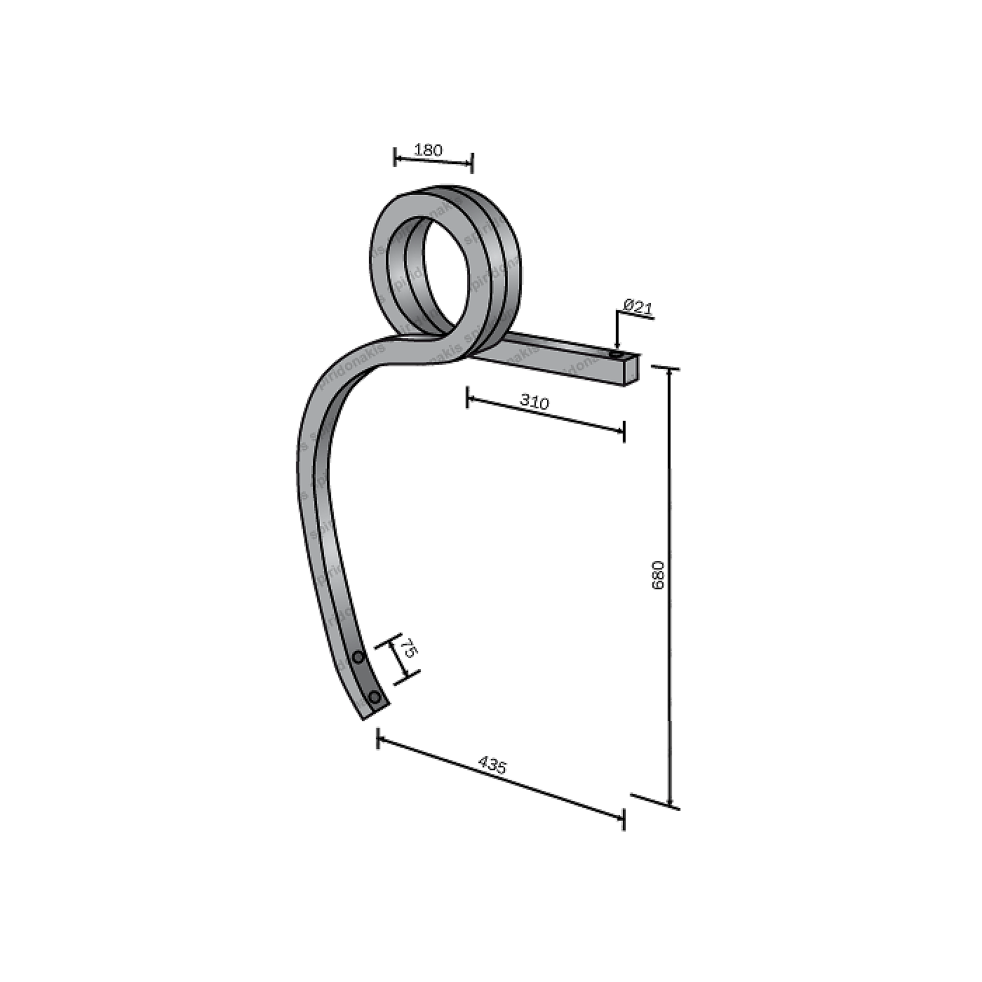 Double Coil 40x40 : 04-045R Cultivator Double Coil Tine 40x40 ...